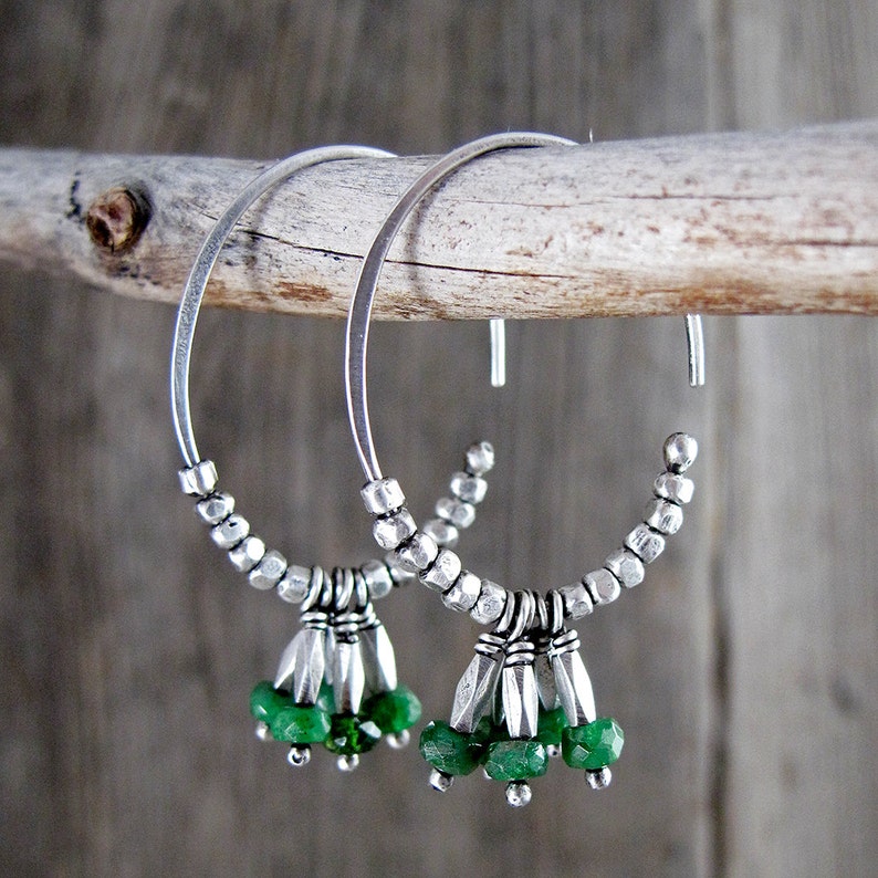 Hammered Hoops With Deep Green Emerals Dangles - Etsy