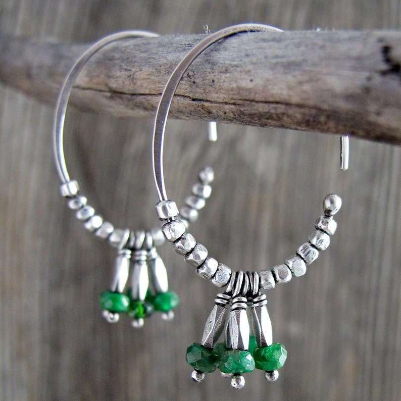 Hammered Hoops With Deep Green Emerals Dangles - Etsy