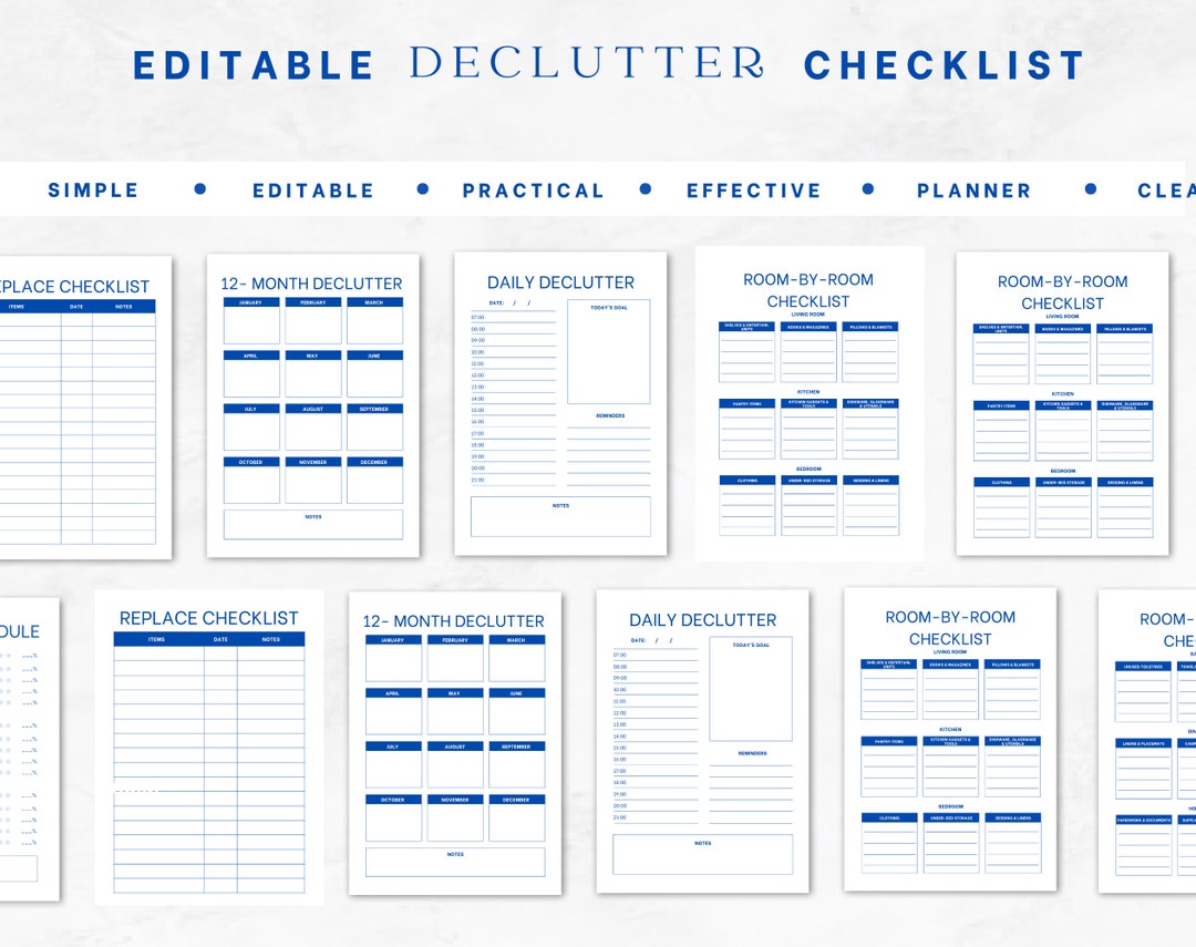 EDITABLE Declutter Checklist and Planner, 12 Month Declutter, Declutter ...