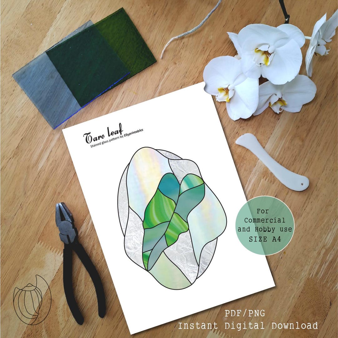 Taro Leaf Stained Glass Pattern (PDF/PNG Digital Download, A4 Size) - Etsy