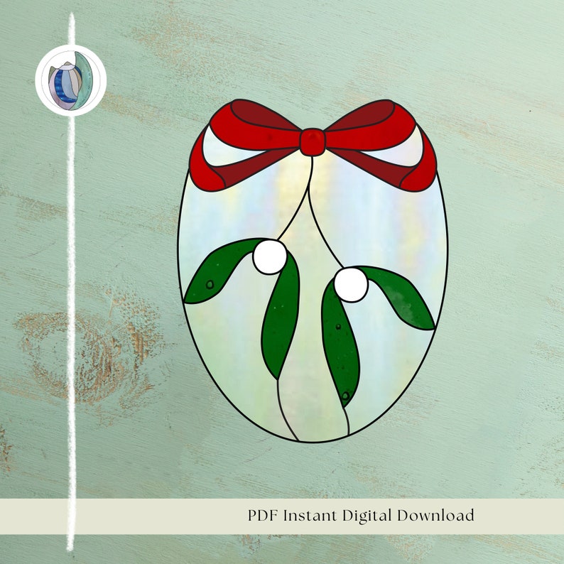 Mistletoe Christmas Stained Glass Pattern, A4, Stained Glass Patterns ...