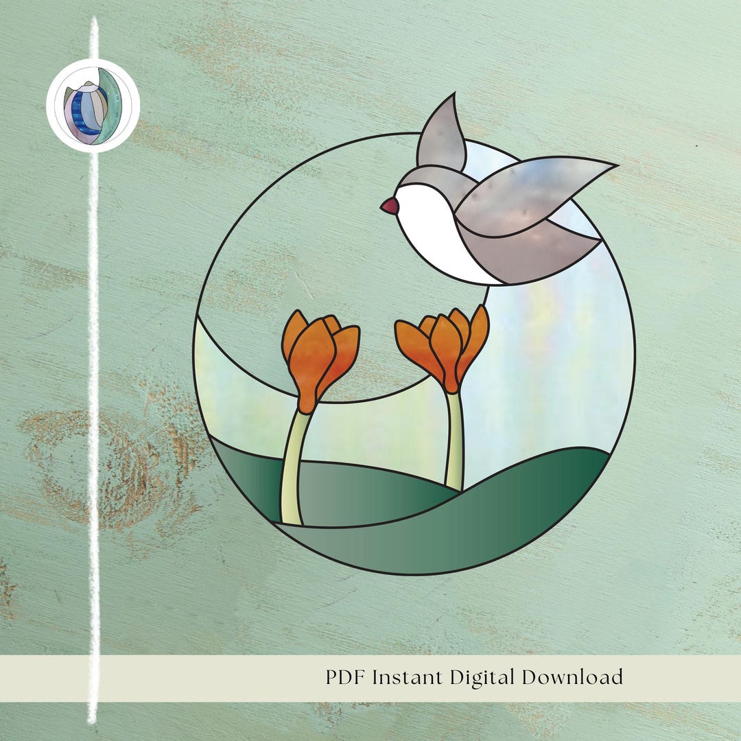 Hello Spring Stained Glass Pattern, Stained Glass Patterns, Digital ...