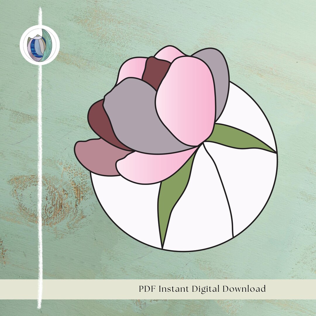 Peony Stained Glass Pattern, A4, Stained Glass Patterns, Digital ...