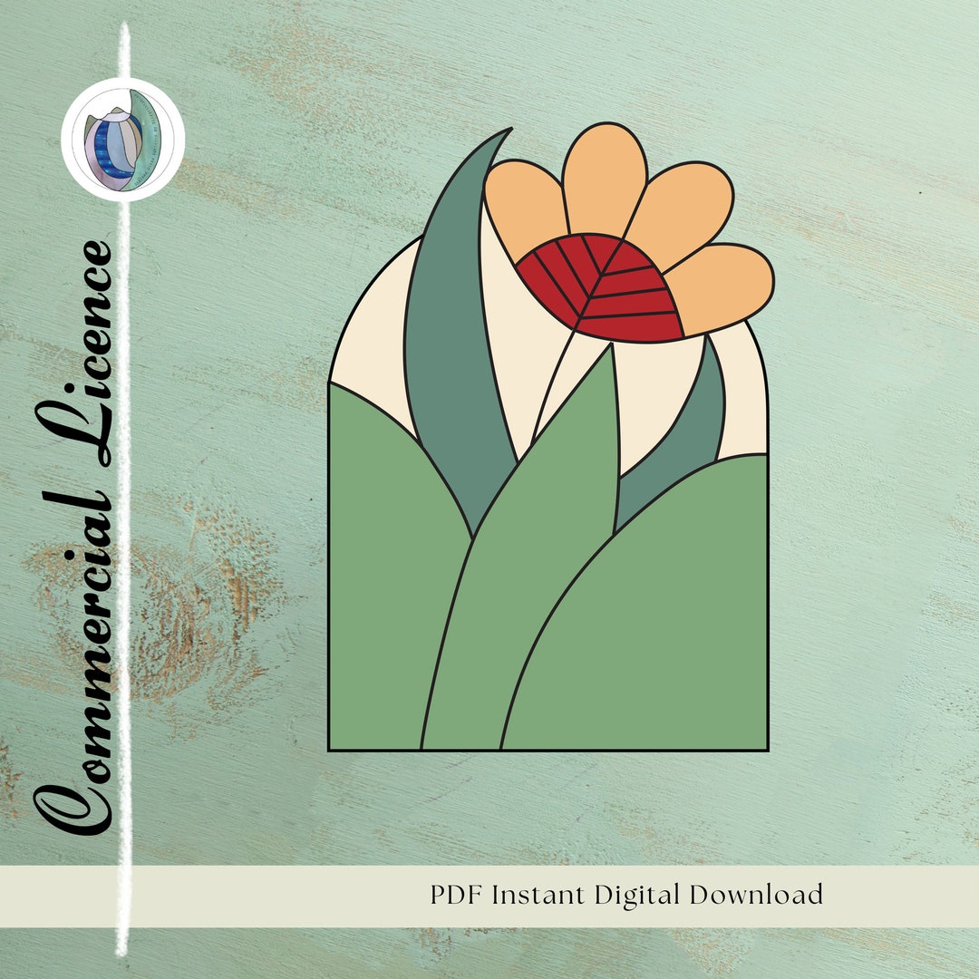 Flower Love Stained Glass Pattern, Stained Glass Patterns, Digital ...