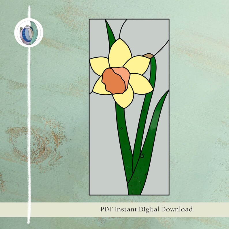 Daffodil Stained Glass Pattern, A4, Stained Glass Patterns, Digital ...