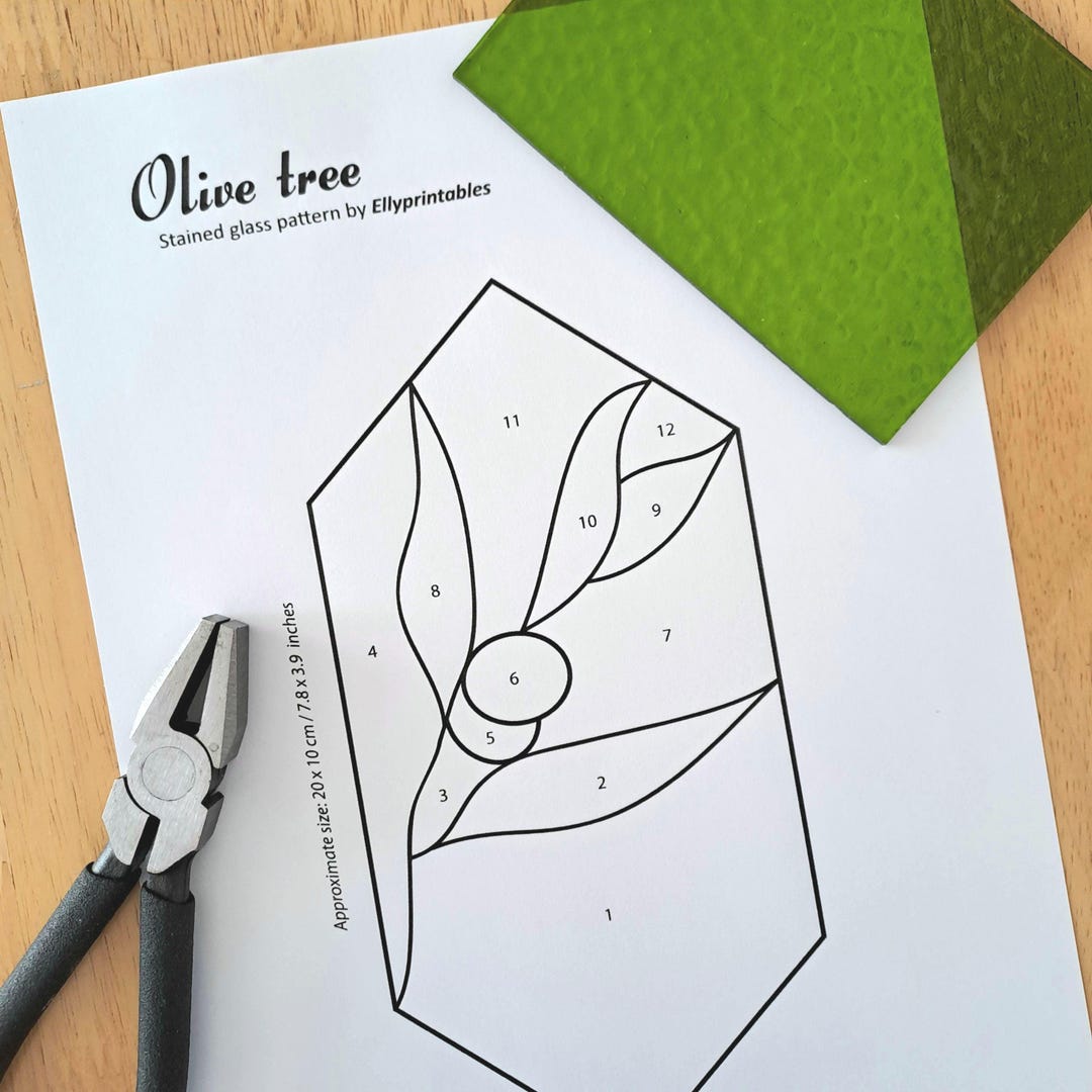 Olive Tree Stained Glass Pattern (PDF/PNG, Digital Download, Size A4 ...