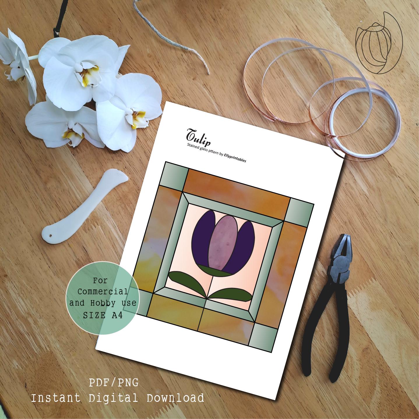 Tulip Stained Glass Pattern (digital Download, PDF/PNG, A4 Size 7x7 ...