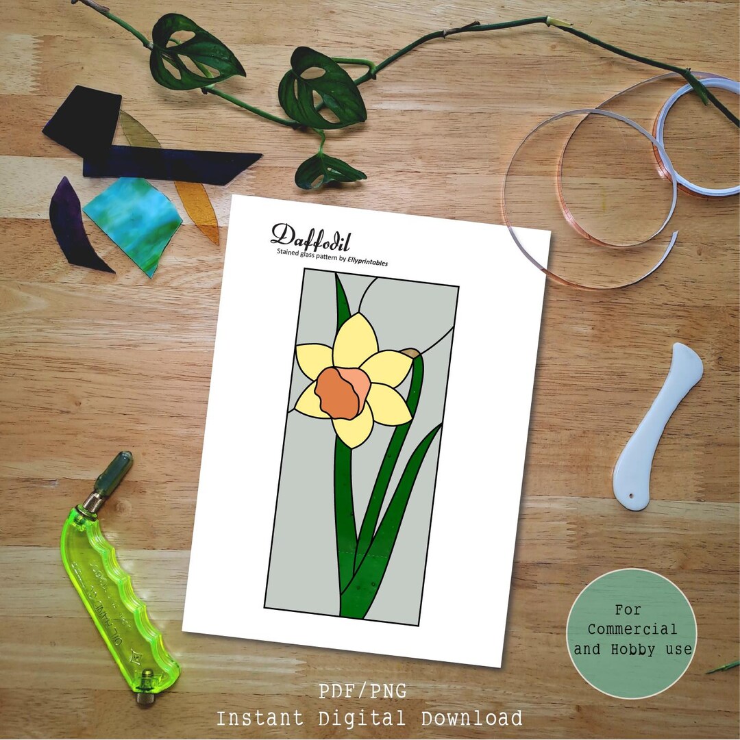 Daffodil Stained Glass Pattern(pdf/png, Digital Download, Size A4) - Etsy
