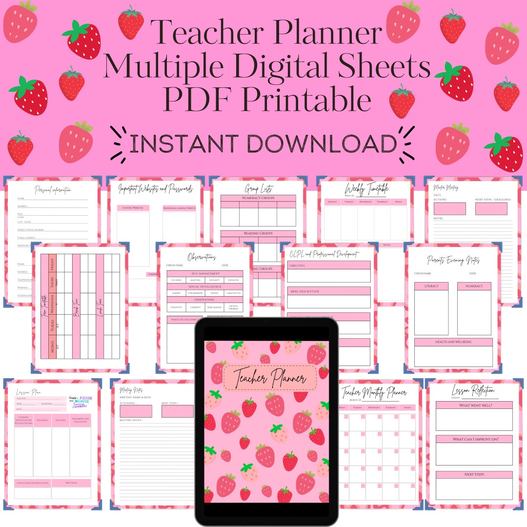 Strawberry Digital Teacher Planner | Lesson Planner | Classroom ...