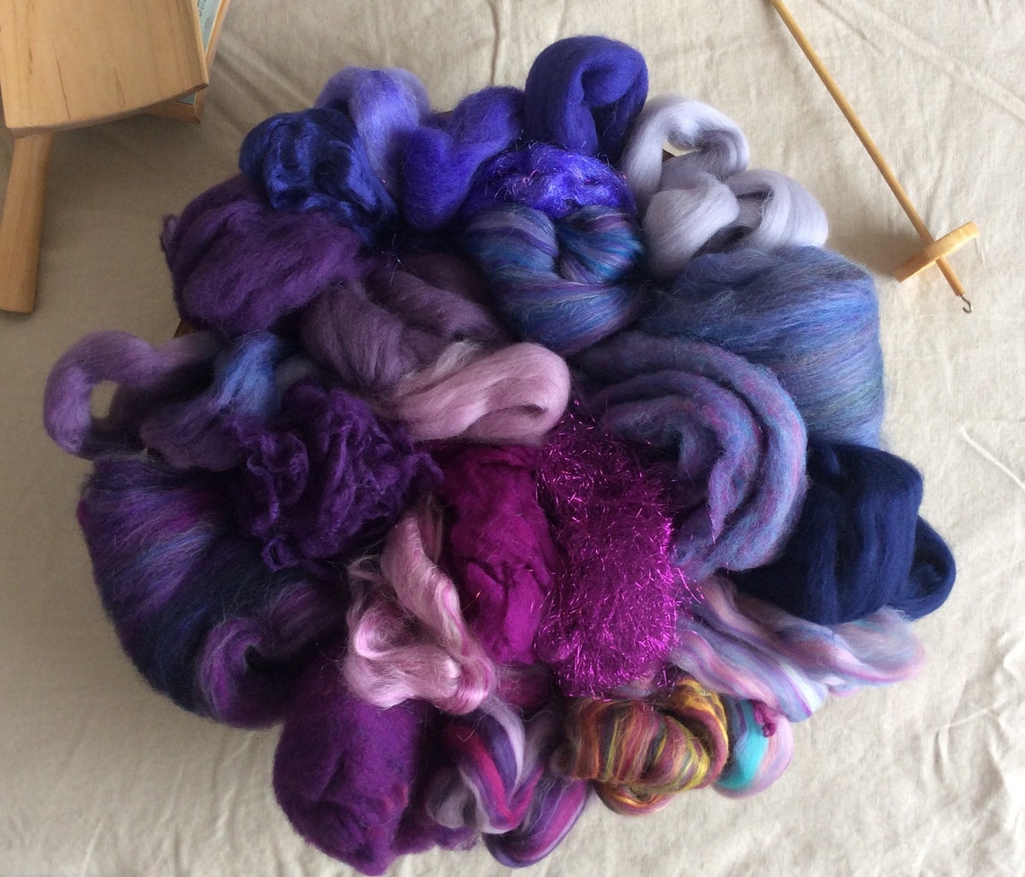Purple Nurple COLOR BOMB a Pound of Mixed Fibers to Card, Spin, and ...
