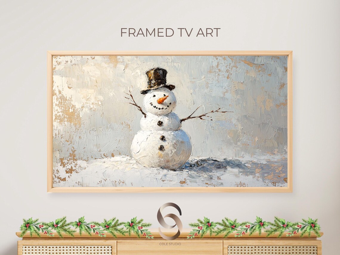 TV Art Vintage Snowman Digital Art Knife Palette Painting Vintage ...