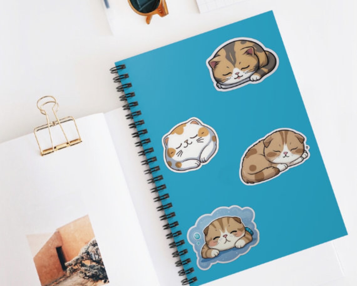 6PCS Adorable Sleeping Cat Stickers: Digital Pack for Cat Lovers - Etsy