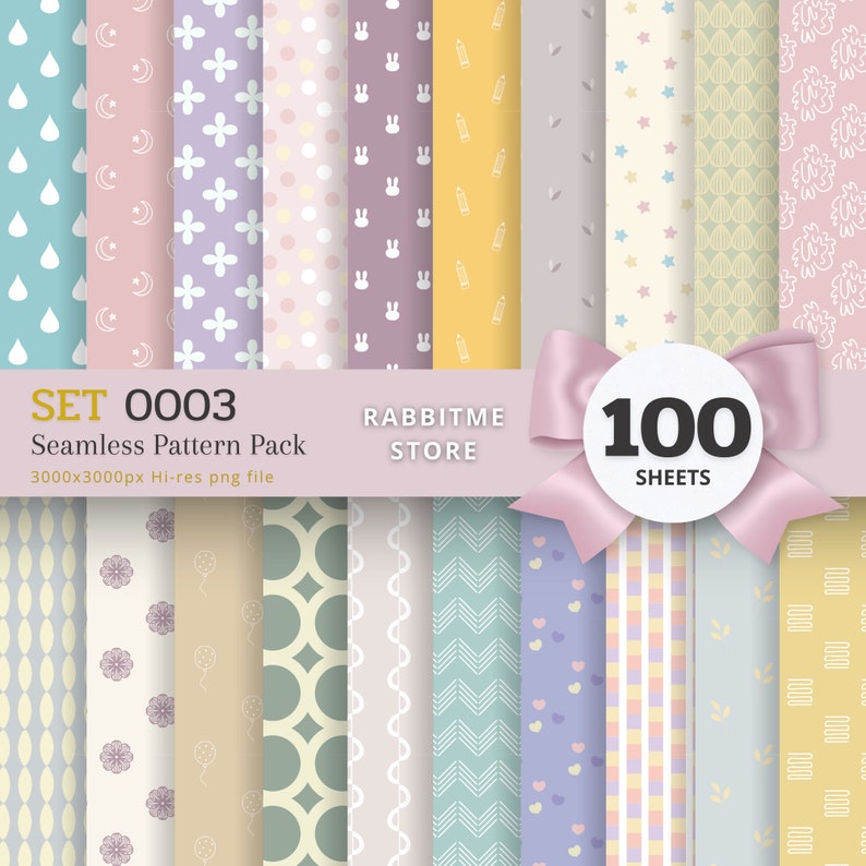 100 Pattern ,digital Pattern, Pattern Seamless, Pattern Bundle, Pastel ...