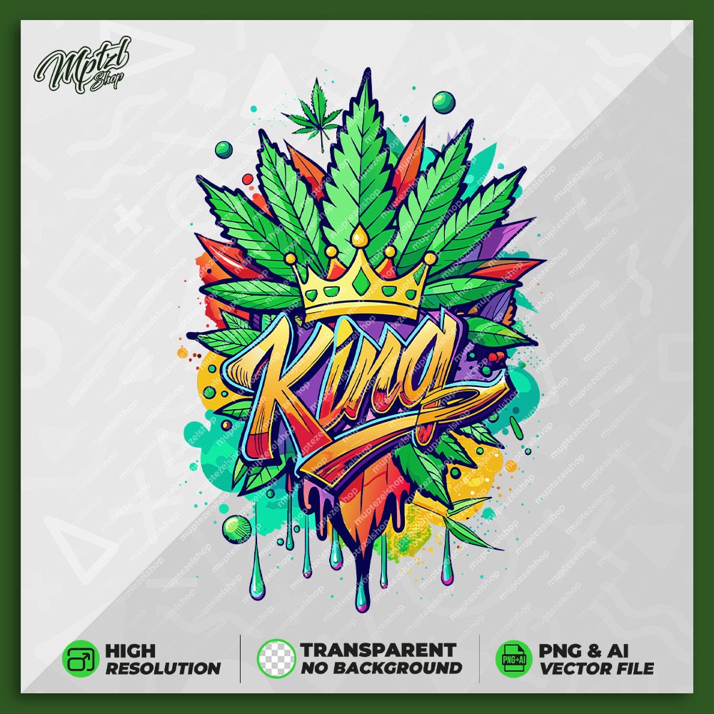 King Crown Weed T-shirt Design for Printing, Sticker, High Resolution ...