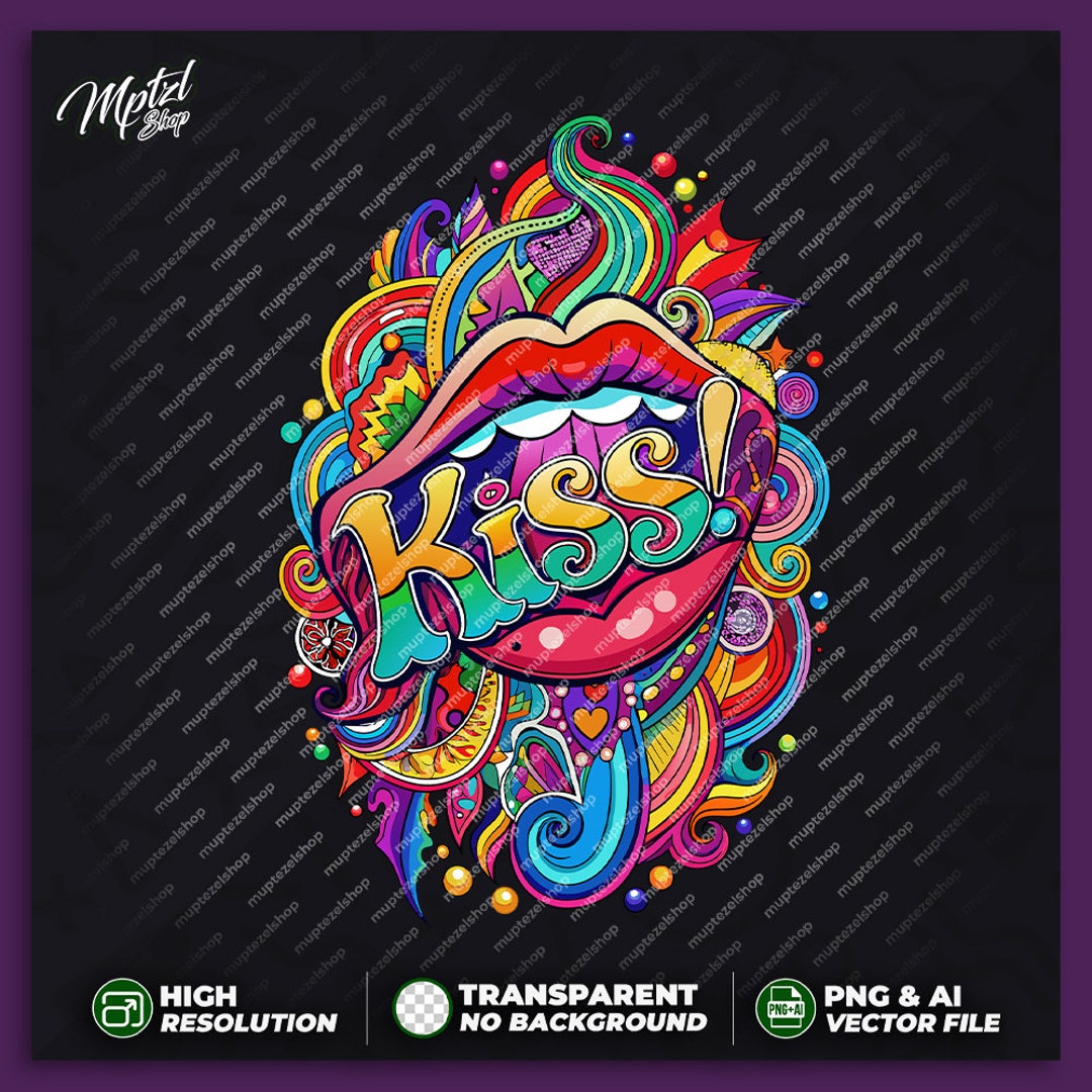 Kiss Lips Psychedelic T-shirt Design for Printing, Sticker, High ...