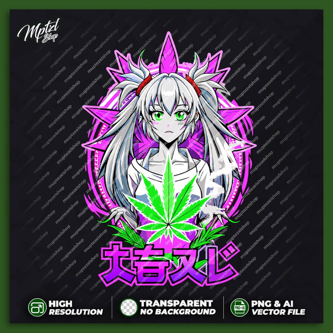 Purple Anime Girl Weed T-shirt Design for Printing, Sticker, High ...