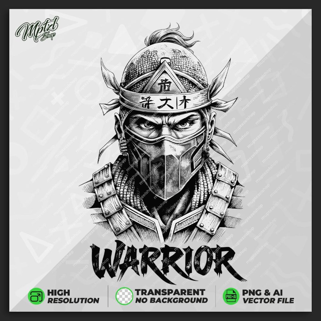 Diseño de camiseta de guerrero ninja asiático para imprimir, calcomanía ...