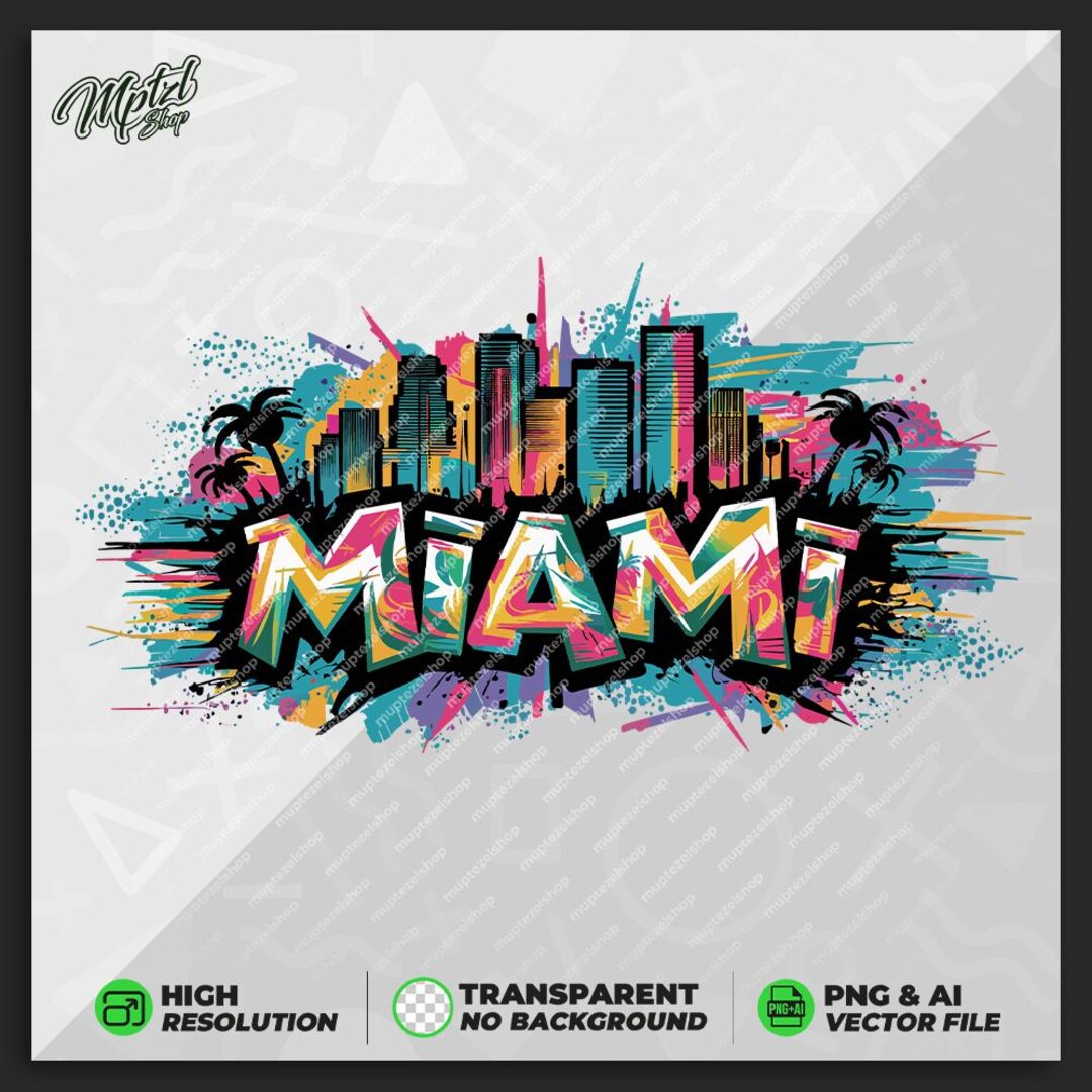 Colorful Miami Graffiti T-shirt Design for Printing, Sticker, Coffee ...