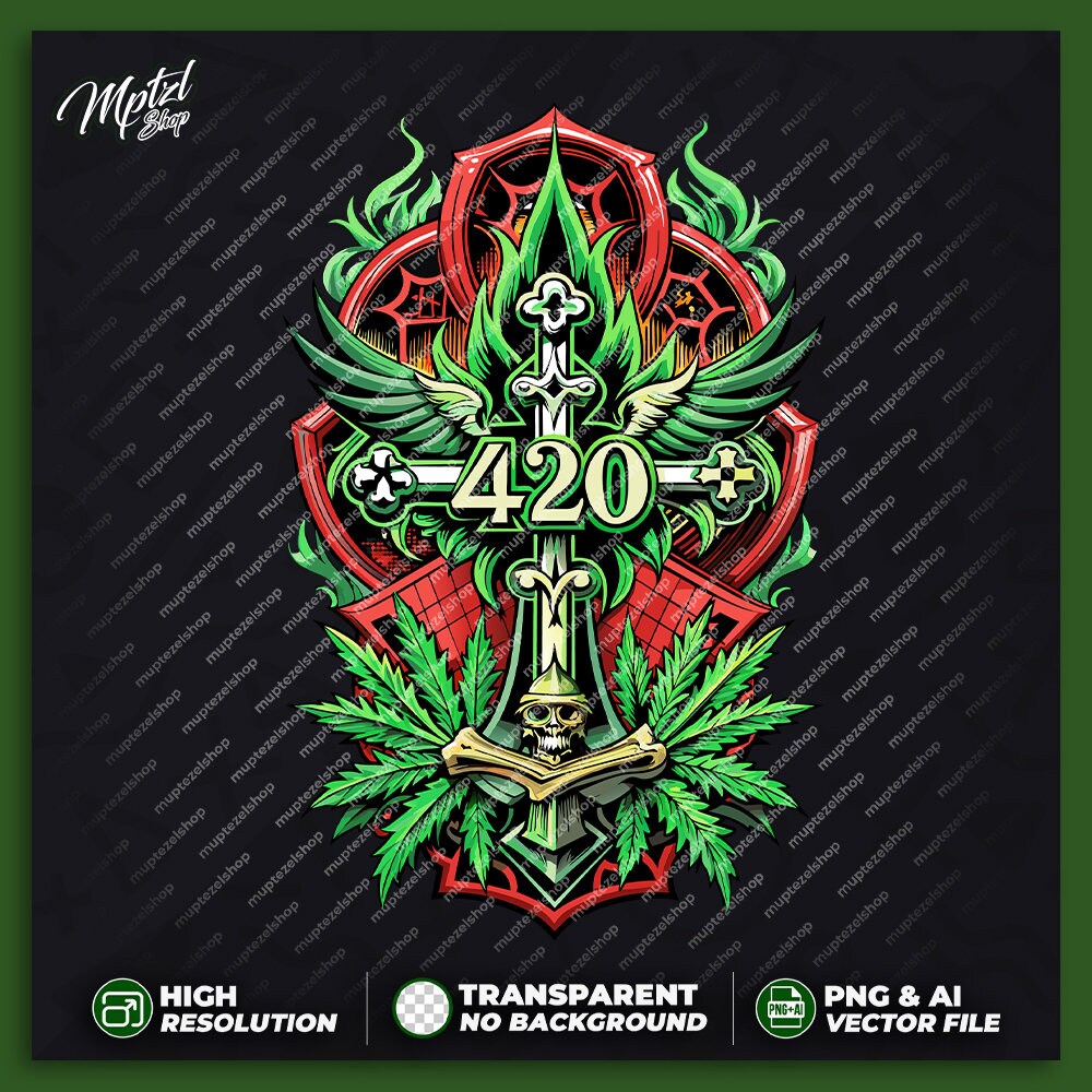 420 Cross Weed T-shirt Design for Printing, Sticker, High Resolution ...