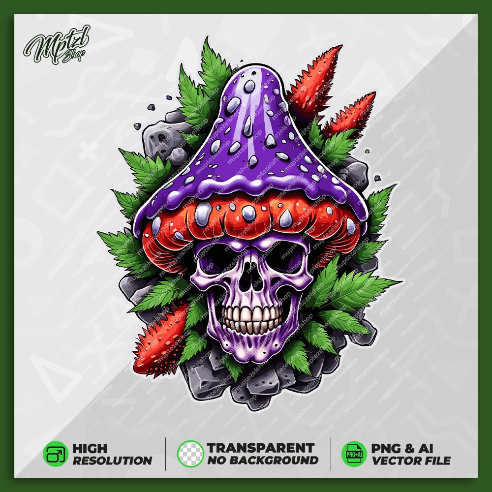 Mushroom Skull Weed T-shirt Design for Printing, Sticker, High ...