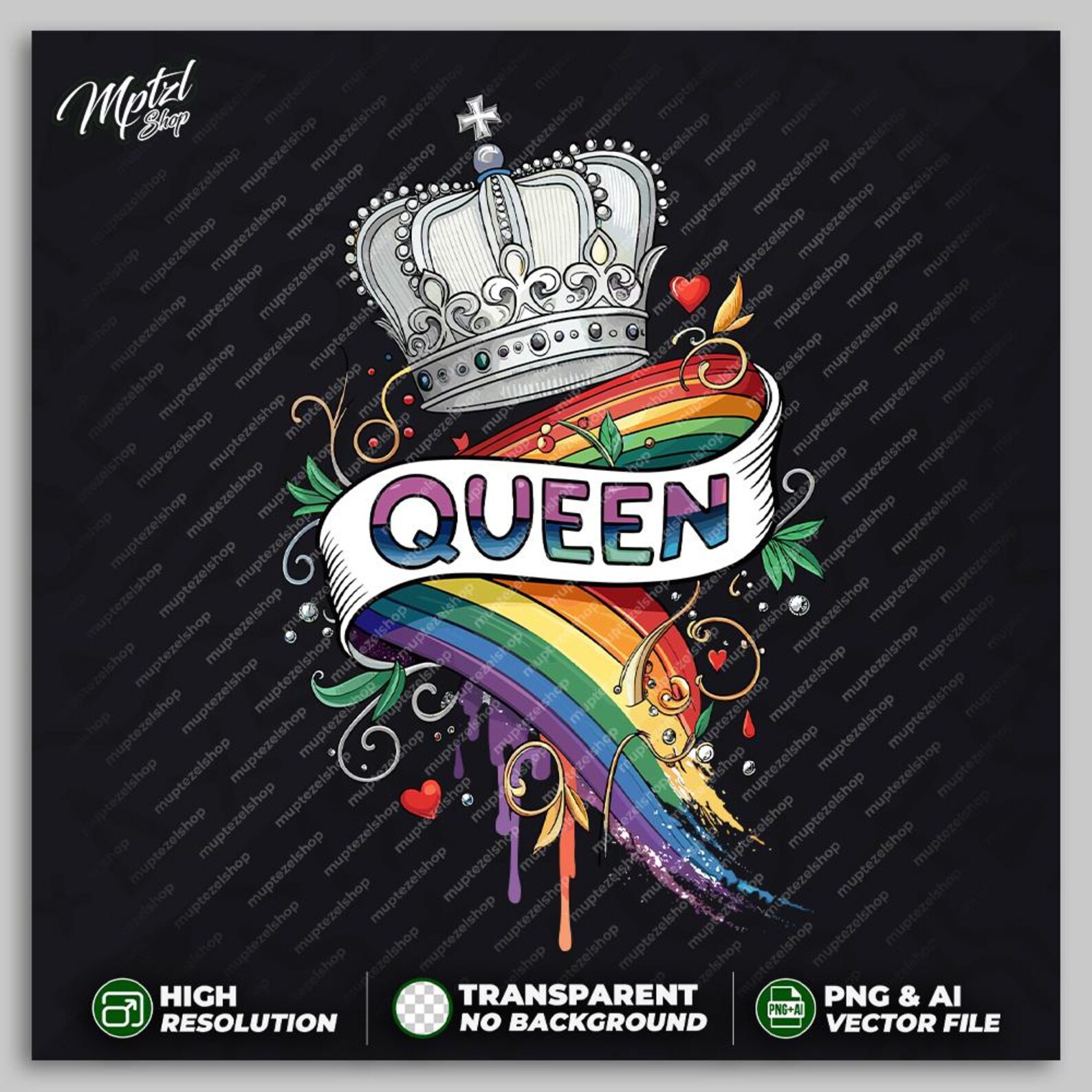 Pride Lgbt Queen Crown T-shirt Design for Printing, Sticker, Coffee Mug ...