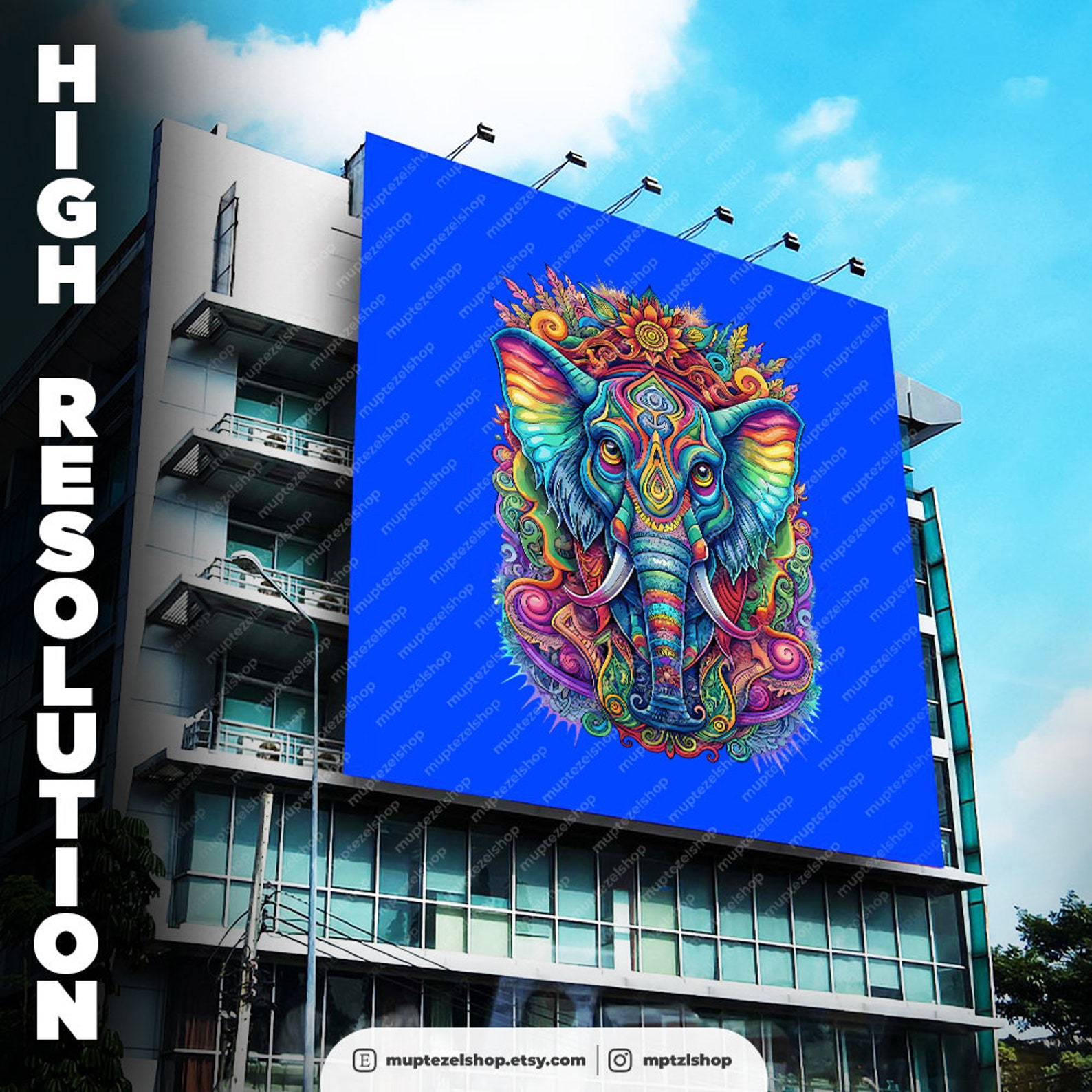 Colorful Elephant Psychedelic T-shirt Design for Printing, Sticker ...
