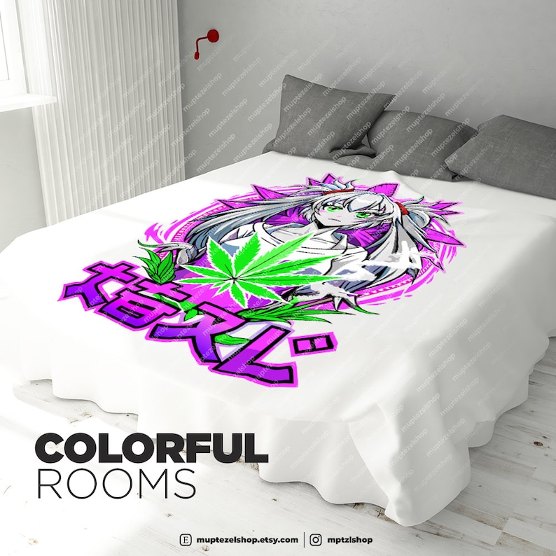 Purple Anime Girl Weed T-shirt Design for Printing, Sticker, High ...
