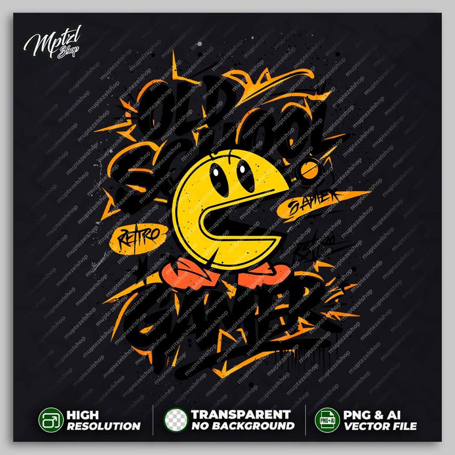 Old School Gamer Smile T-shirt Design for Printing, Sticker, Coffee Mug ...