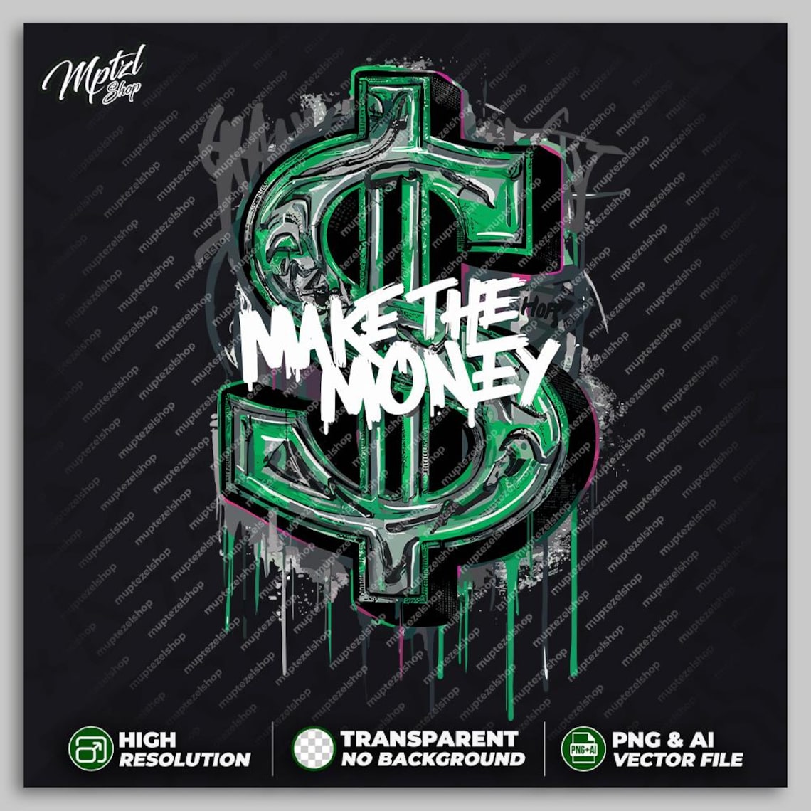 Make Money Dollar Hip Hop T-shirt Design for Printing, Sticker, Coffee ...
