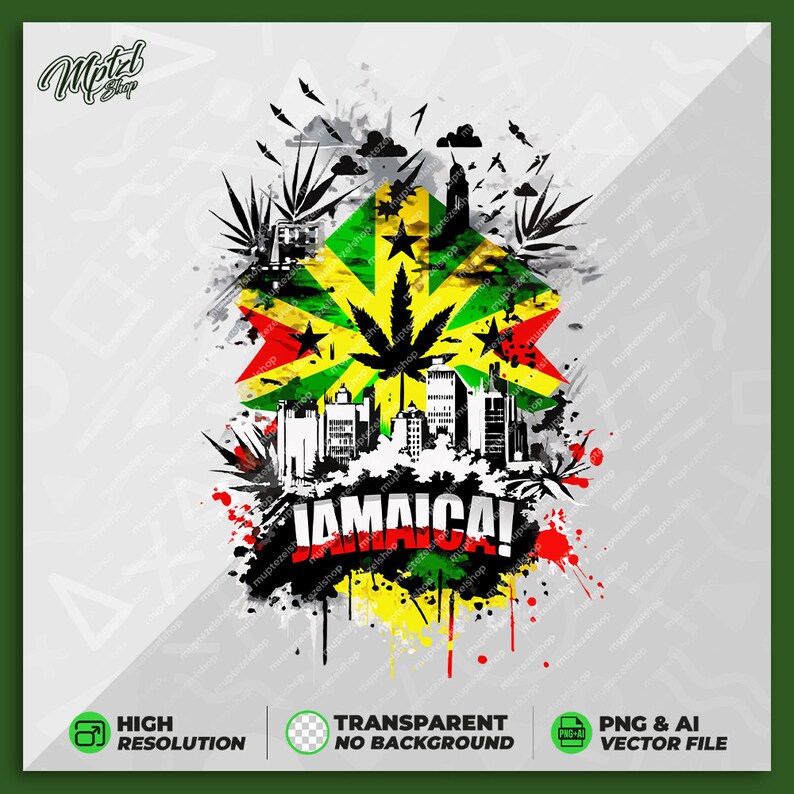 Jamaica Flag Weed T-shirt Design for Printing, Sticker, High Resolution ...