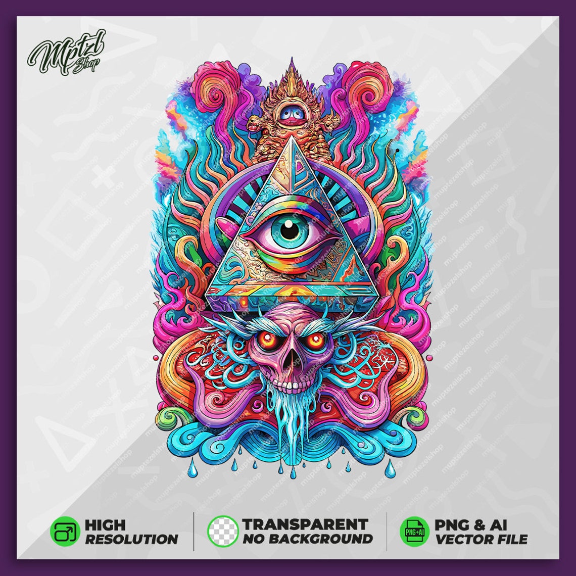 Eye Pyramid Psychedelic T-shirt Design for Printing, Sticker, High ...