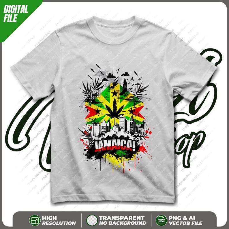 Jamaica Flag Weed T-shirt Design for Printing, Sticker, High Resolution ...