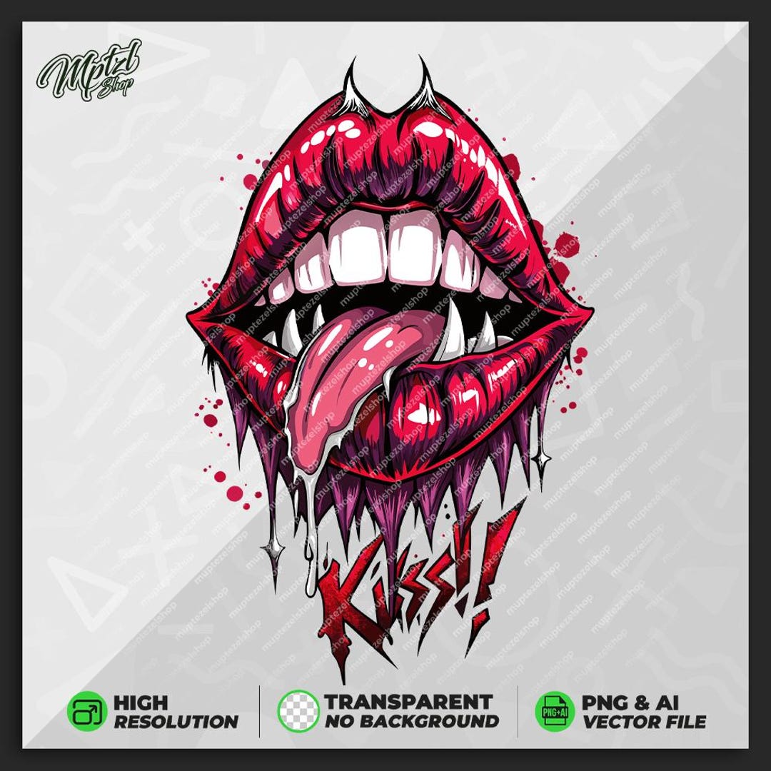 Gothic Scary Lips Kiss T-shirt Design for Printing, Sticker, Coffee Mug ...