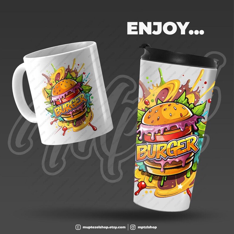 Colorful Burger Food T-shirt Design for Printing, Sticker, Coffee Mug ...