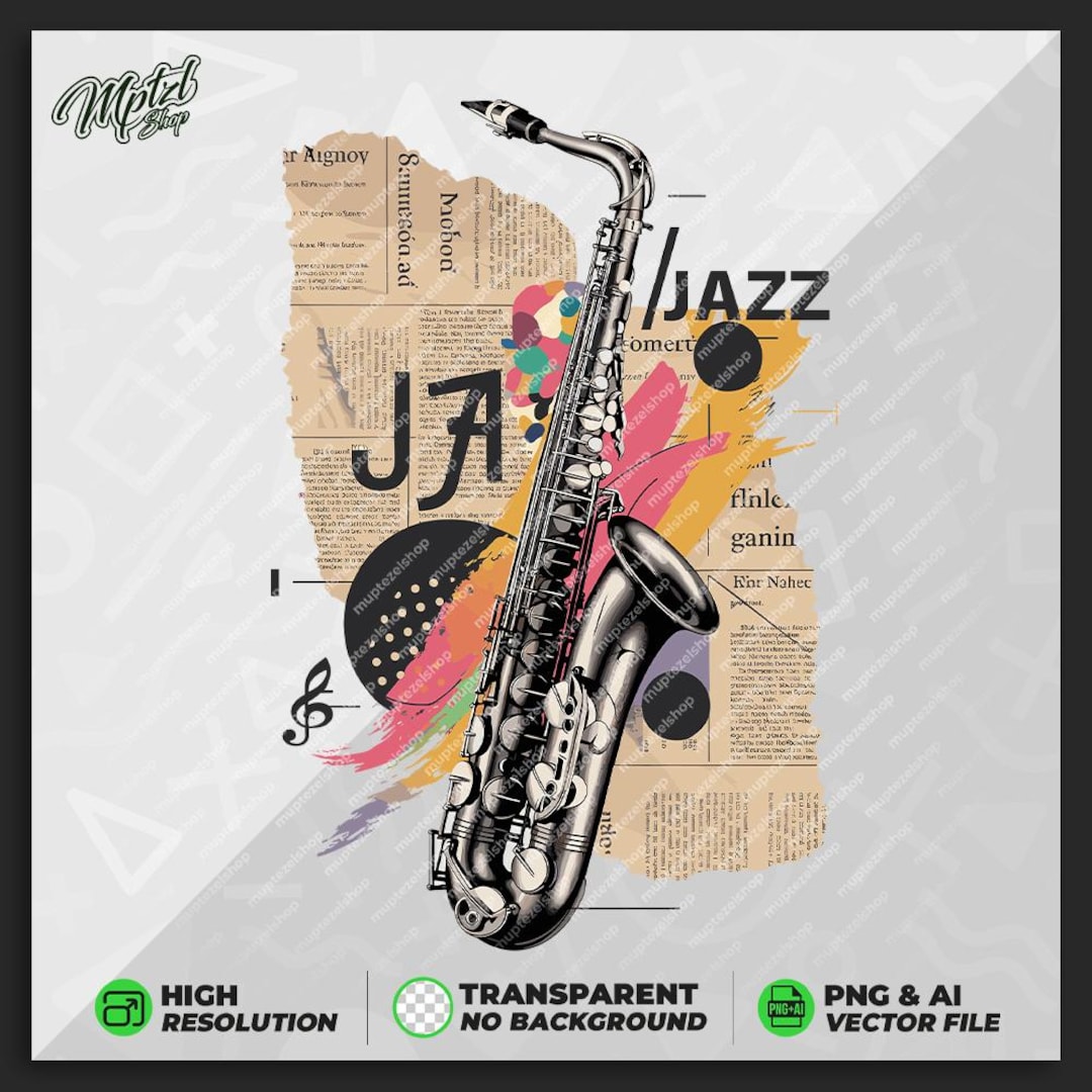 Saxophone Jazz Music T-shirt Design for Printing, Sticker, Coffee Mug ...
