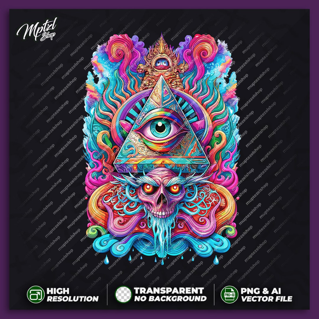 Eye Pyramid Psychedelic T-shirt Design for Printing, Sticker, High ...