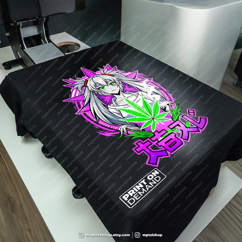 Purple Anime Girl Weed T-shirt Design for Printing, Sticker, High ...