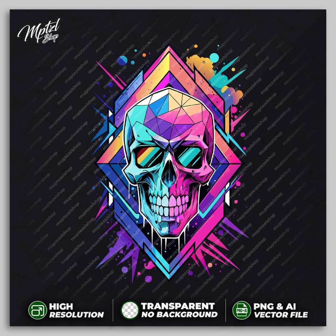 Synthwave Style Colorful Skull T-shirt Design for Printing, Sticker ...