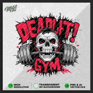 Gym Workout Deadlift Skull T-shirt Design for Printing, Sticker, Coffee ...