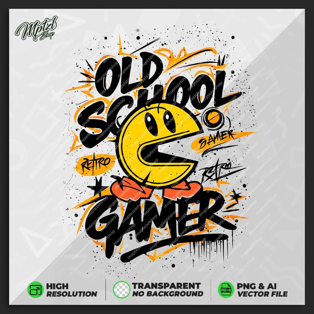 Old School Gamer Smile T-shirt Design for Printing, Sticker, Coffee Mug ...