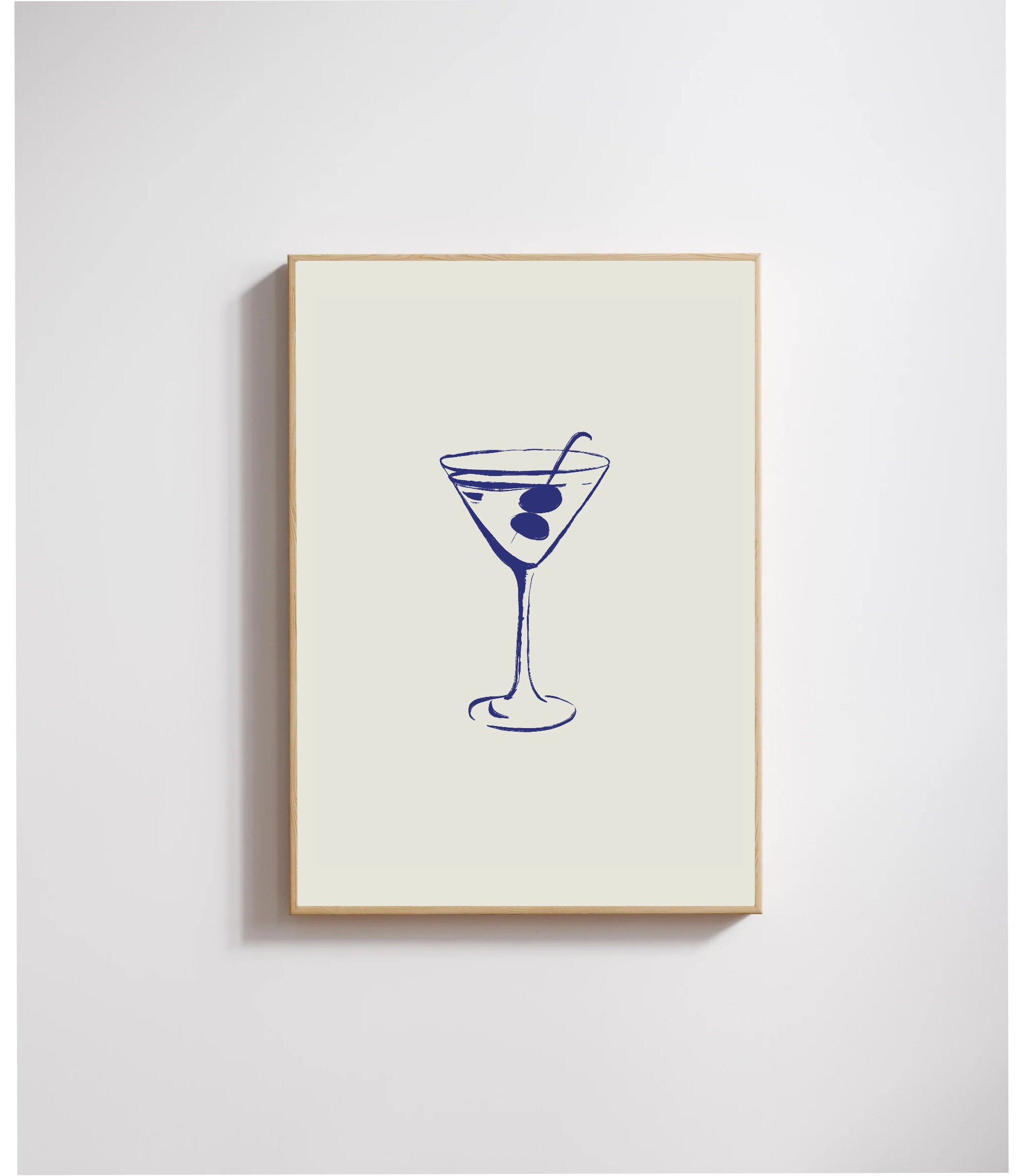 Martini Glass Poster, Printable Poster, Blue on Beige Background ...