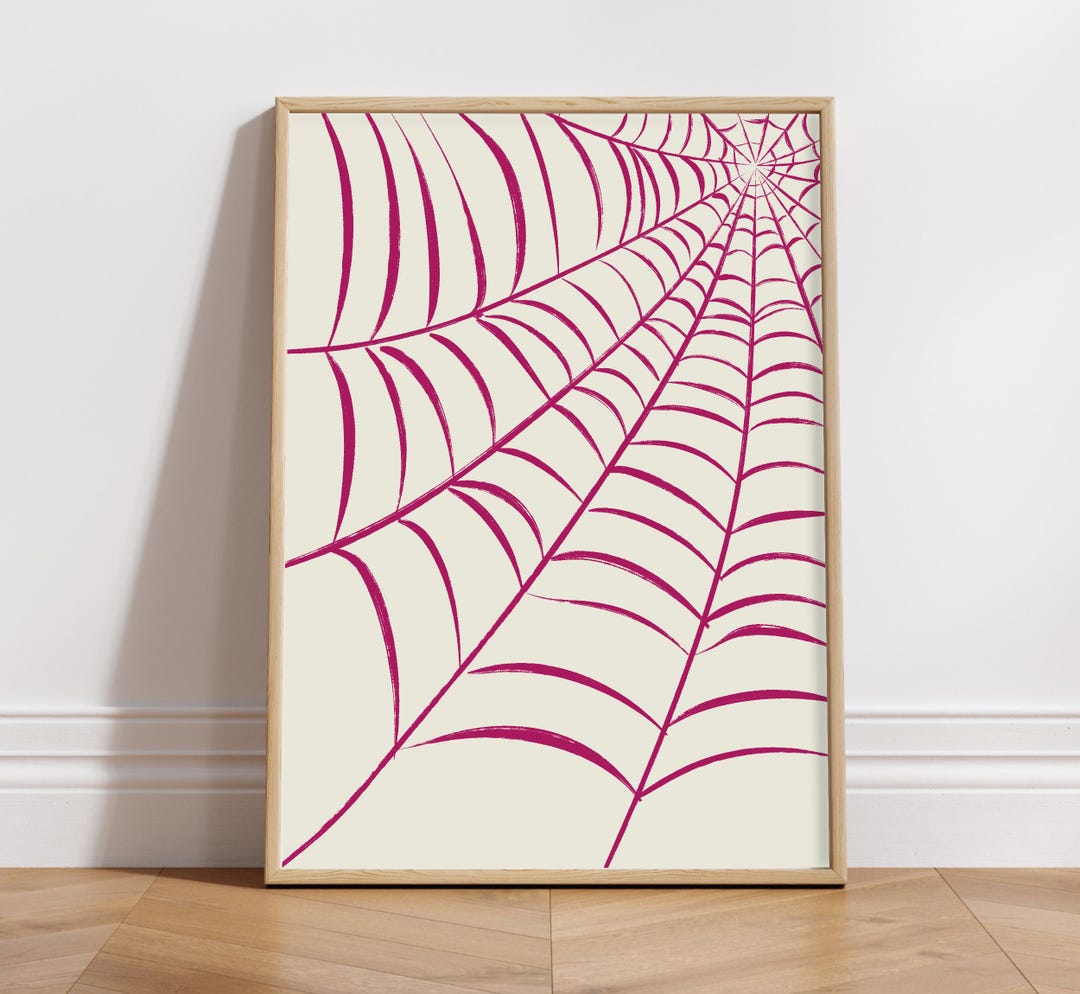 Minimalist Pink Spider Web Poster, Halloween Wall Decor, Printable ...