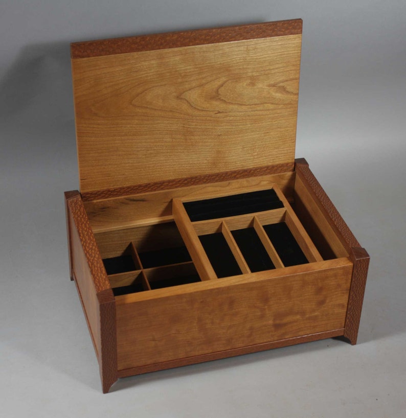 Cherry and Leopardwood Square Inlay Banding Jewelry Box, 8.5"x13"x 6 ...