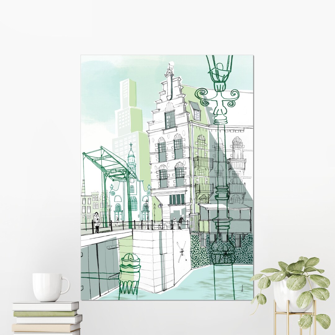Drawing Rotterdam, Drawing Delfshaven, Rotterdam, Cityscape Rotterdam ...