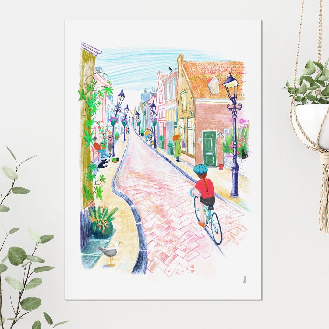 Street Drawing, Old Dutch Drawing, Old Houses, Cityscape, Maassluis ...