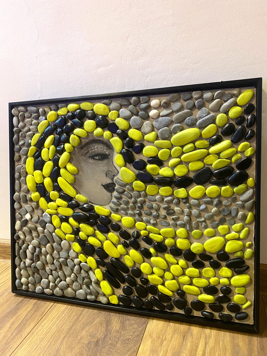 Original Pebble Art Painting of a Woman, Natural Materials, Wall Art ...