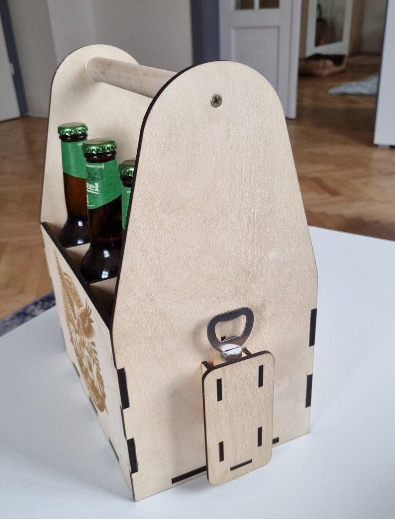 Beer Box - Six Pack With Holder for Opener and Coasters, Plywood 6mm ...