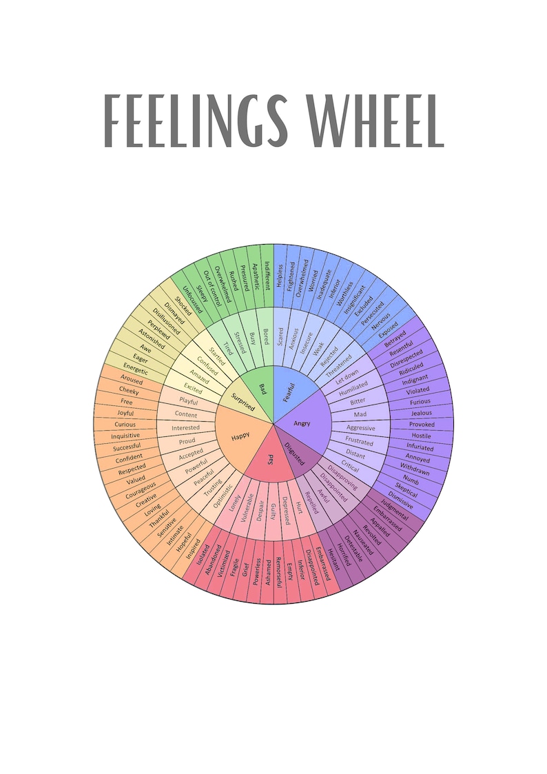 Feelings Wheel Feelings Poster Feelings Chart Emotions Poster Emotions ...