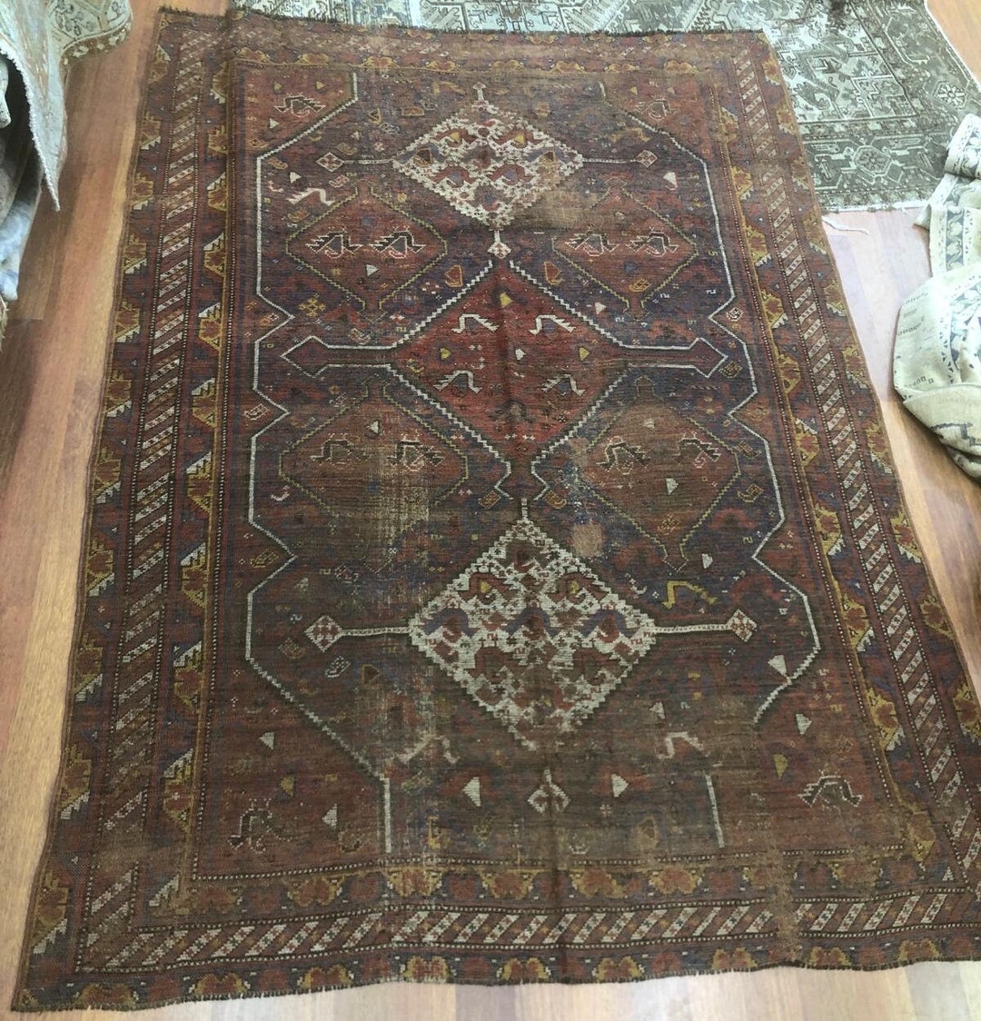 Shiraz Vintage Condition Antique Square Rug.mid. 19'th Cc ARTISTIC ...
