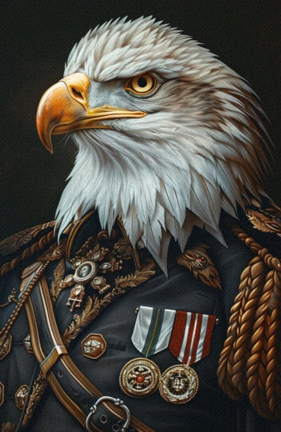 Majestic Eagle General - Regal Bird Canvas Art Print, Military Decor ...